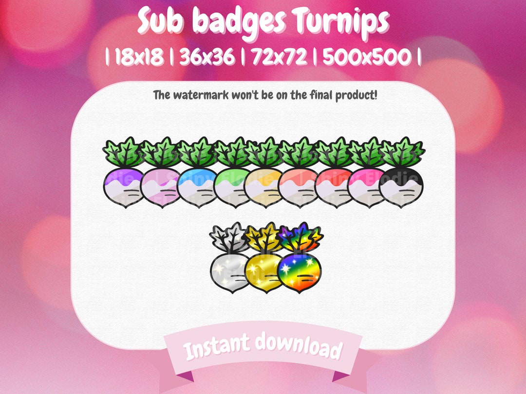 12 Twitch Sub Badges - Cute Colored Turnips Pack - Etsy