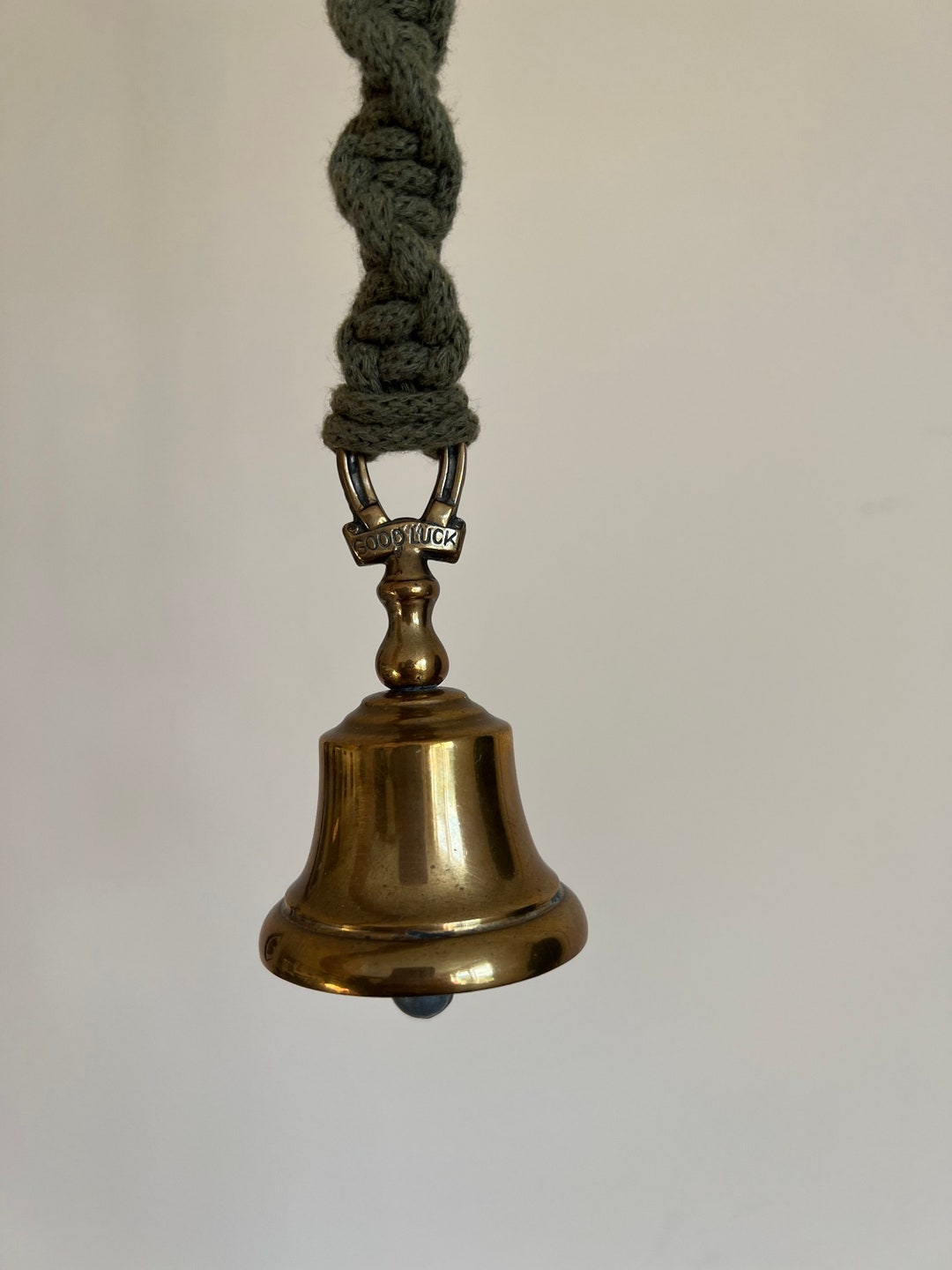 Vintage Bell Macrame Wall Hanging Avocado Cord Small good Luck Bell - Etsy