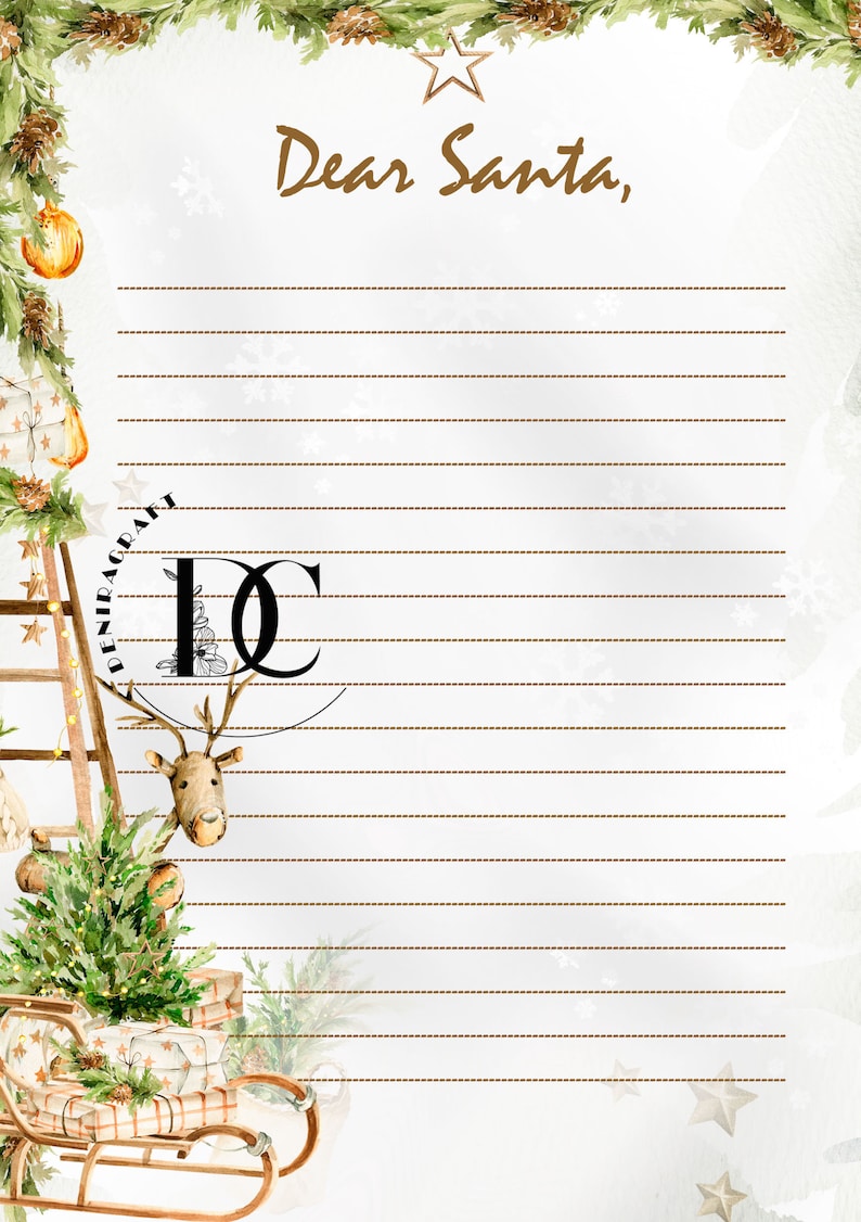 Carta a Santa Imprimible, carta de navidad, querida carta de Papá Noel ...