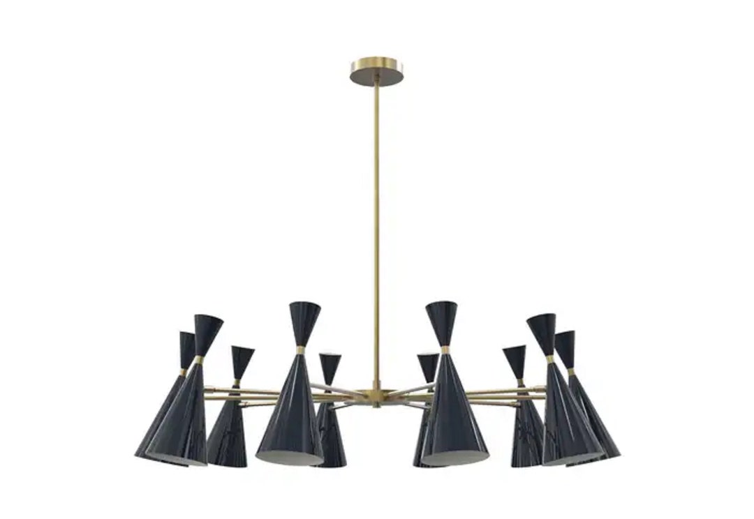 1950s Mid-century Modern Brass LELO Italian Monolith Black Chandeliers ...