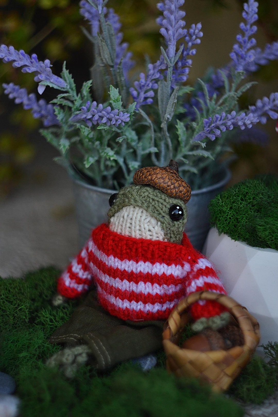 Knitted Frog " Mr. Angus " With Sweater Frog Toy Embroider Doll Froggy ...