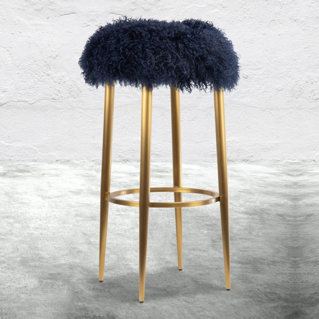 Dark Blue Furry Bar Counter Stool 40 Height - Etsy