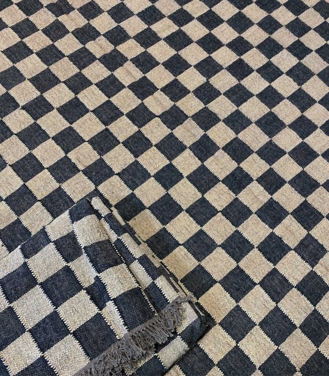 Handmade Checker Rug, Jute Kilim Checkerboard Rug, Home Decor Checkered ...