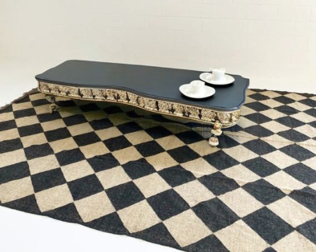 Checkered Diamond Jute Kilim Rug, Wool Rug, Boho Decor, Handmade Woven ...