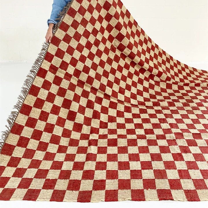 Handmade Checkered Kilim Rug Home Decor Jute Area Rug - Etsy