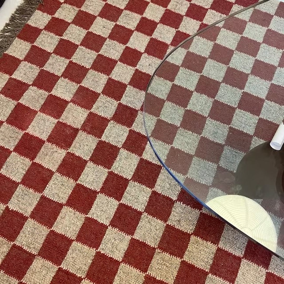 Handmade Checkered Kilim Rug, Home Decor Jute Area Rug, Doormat, Custom ...