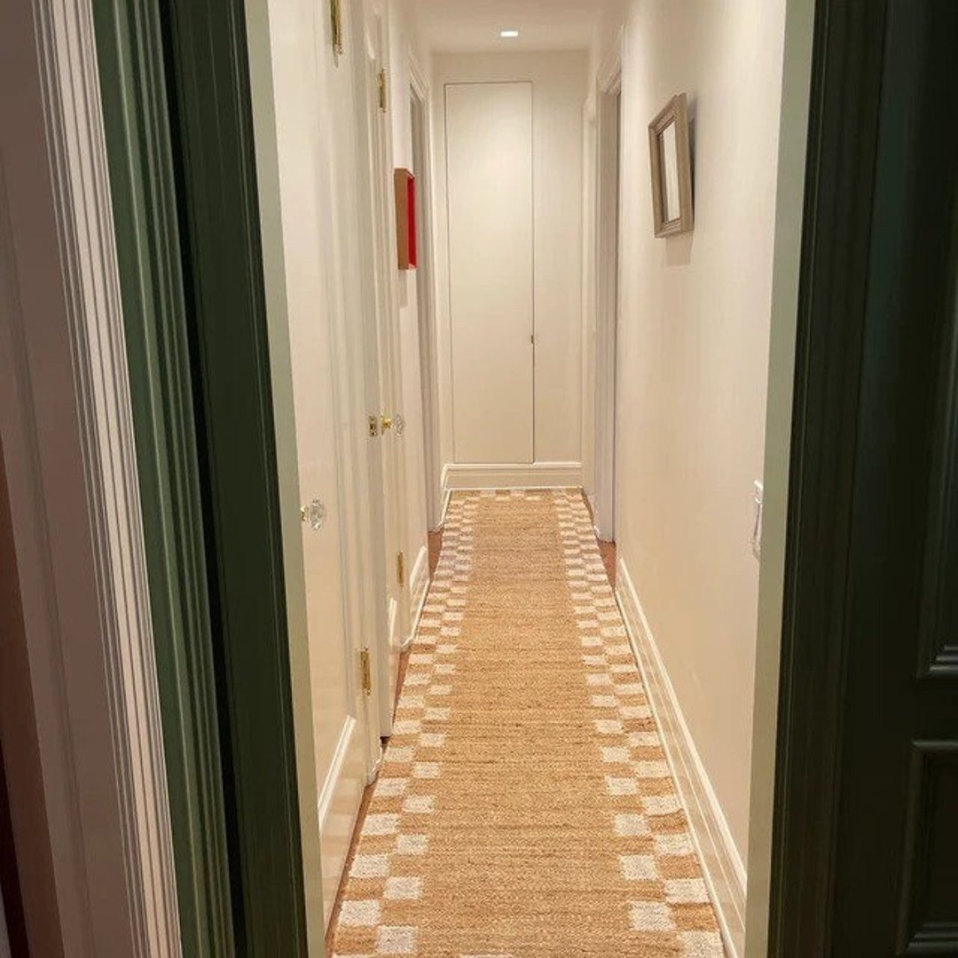 Jute Checkerboard Rug Handmade Checkered Rug Jute Runner - Etsy