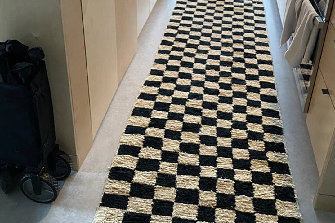 Black and White Checkered Rug Wool Checkered Moroccan Area - Etsy