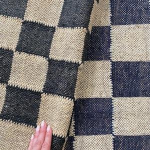 Handmade Checker Rug, Jute Kilim Checkerboard Rug, Home Decor Checkered ...