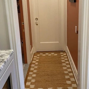 Jute Checkerboard Rug, Handmade Checkered Rug, Jute Runner Rug, Home ...
