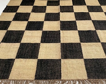 Jute Kilim Checkerboard Rug, Handmade Checker Rug, Home Decor Checkered ...