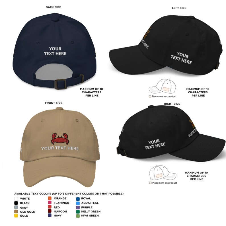 Cute Crab Dad Hat Your Text/logo Personalized Embroidered - Etsy