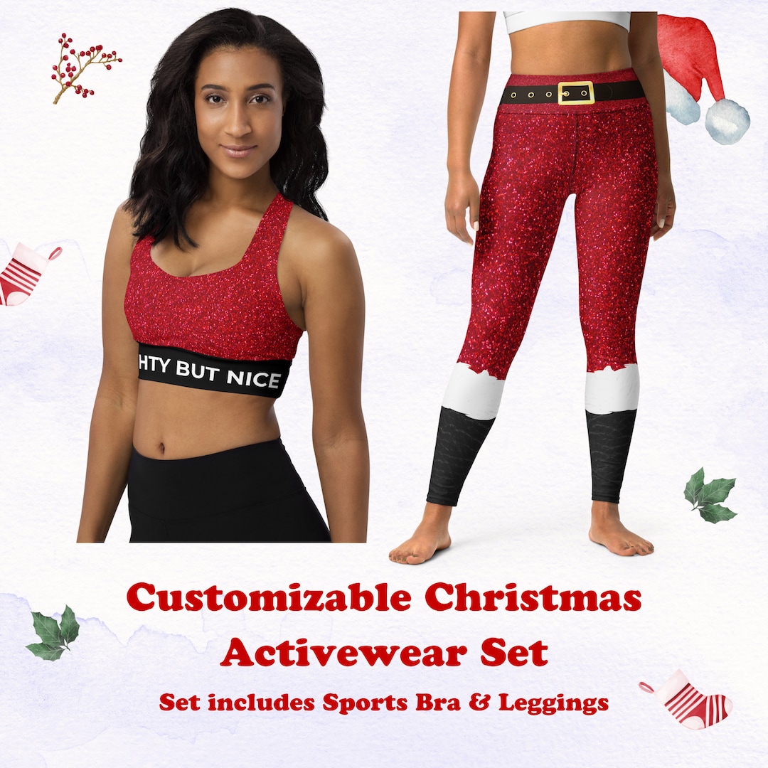 Custom Santa Leggings and Sports Bra Set, Personalizable Christmas ...