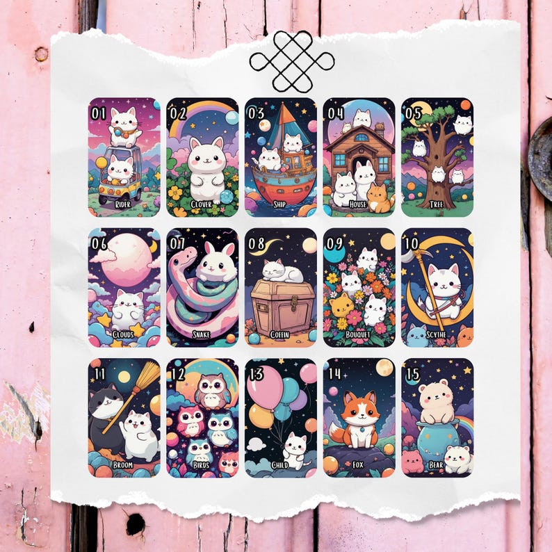 Katzwaii Kawaii Cat Lenormand Deck – Cute Cat Oracle – Handmade Kitty ...