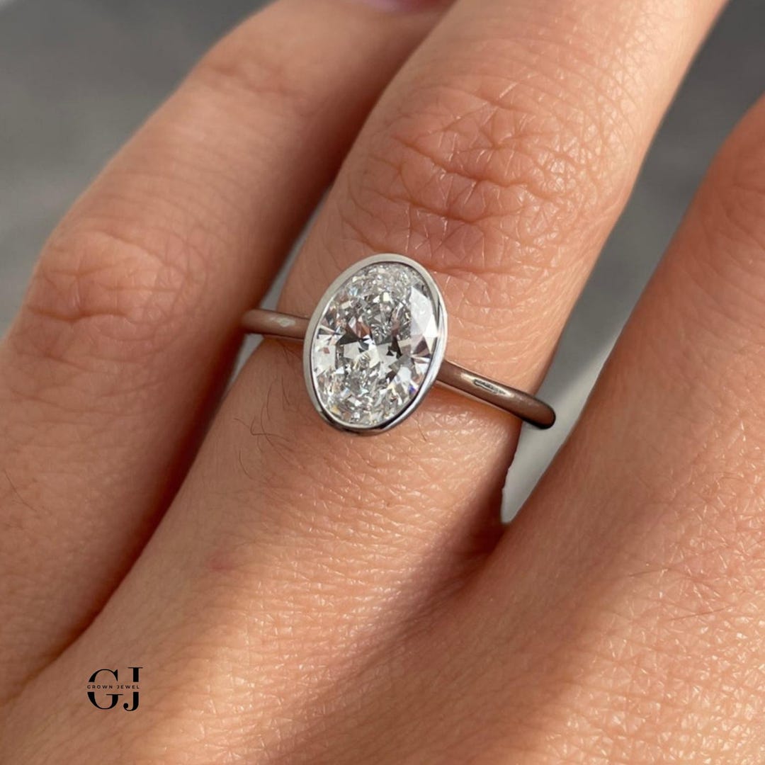 Bazel Set Oval Solitaire Engagement Ring Certified Lab-grown Diamond ...