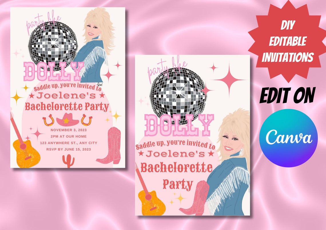 Party Like Dolly Parton Party Invitation Template in Canva Hens Party ...