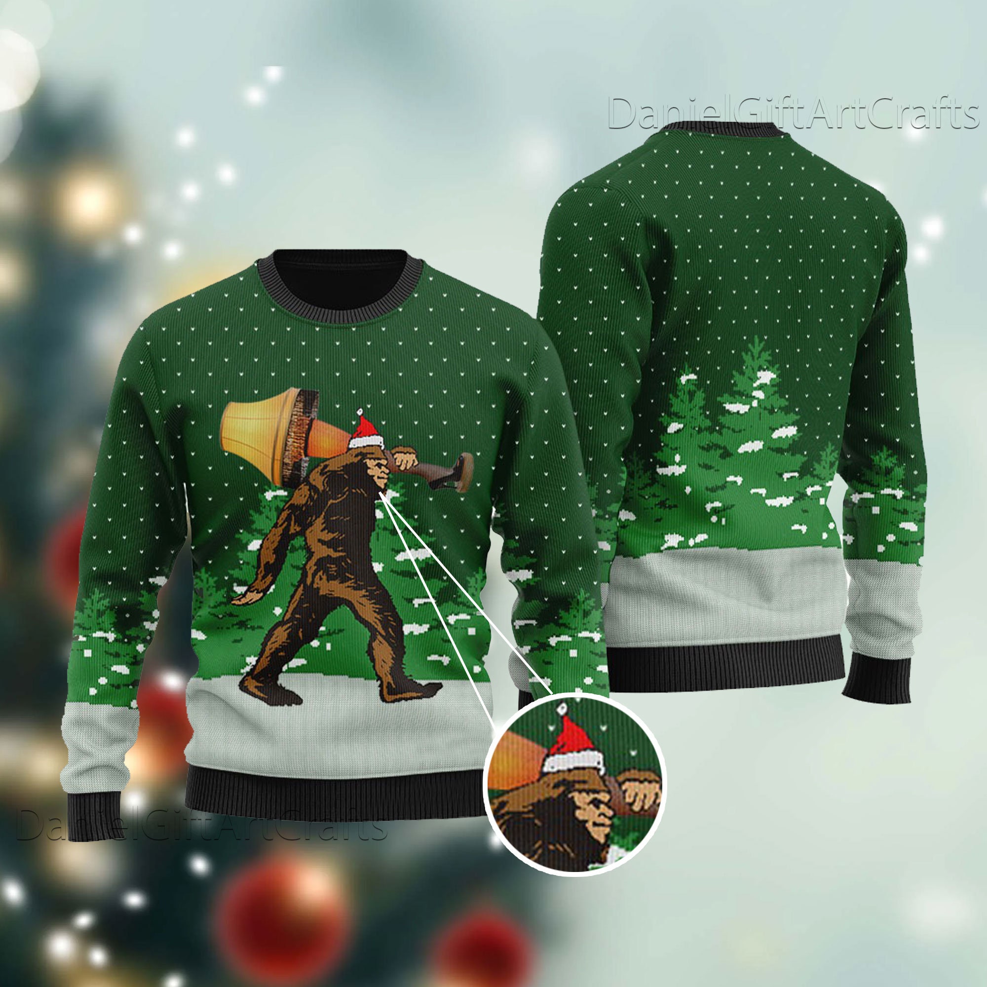 BigFoot Ugly Christmas Sweater, Funny Bigfoot With A Major Award Ugly ...