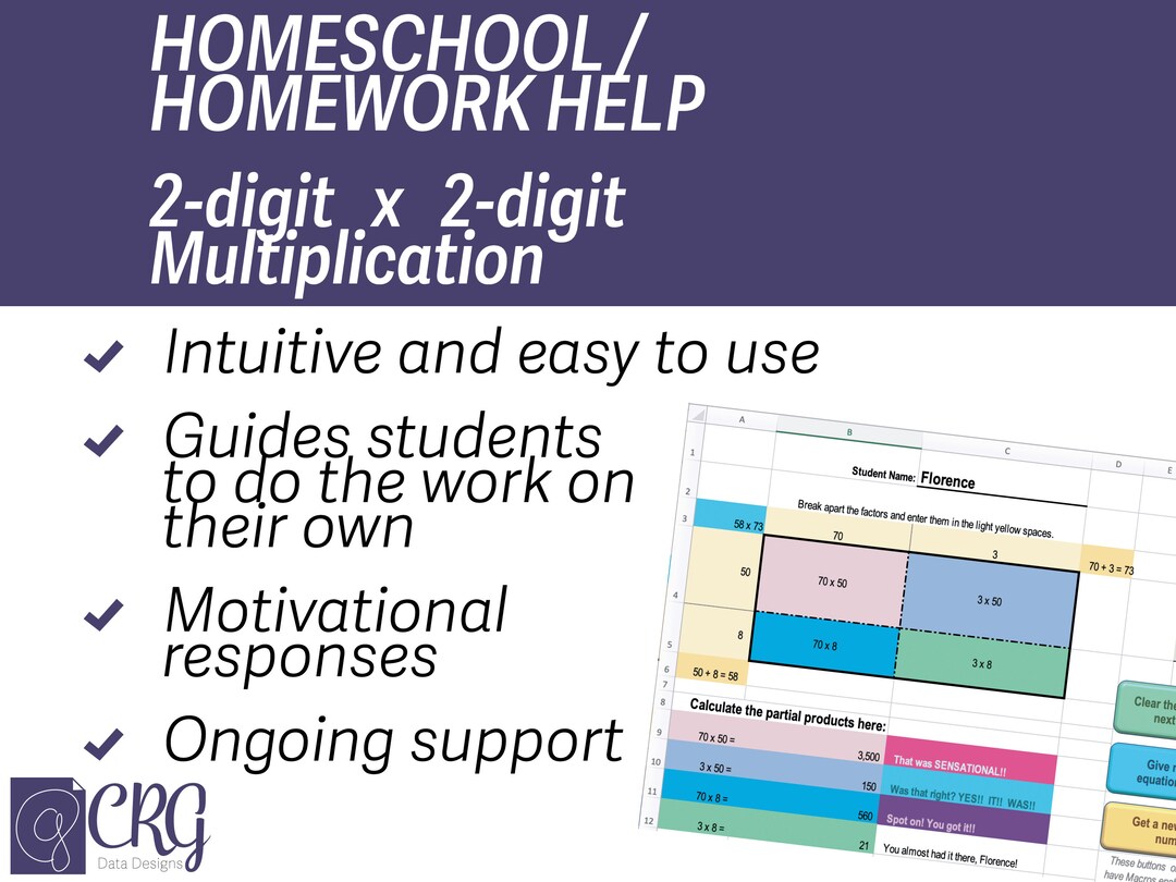 2-digit X 2-digit Multiplication Helper | Study Aid | Microsoft Excel ...