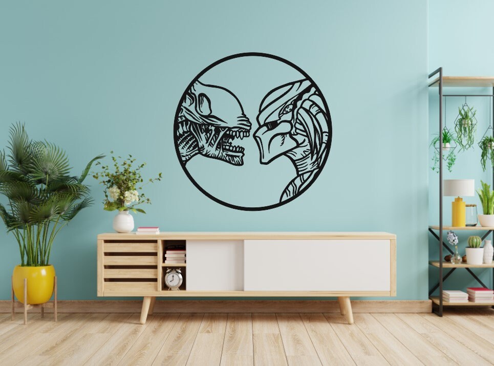 Alien VS Predator Laser Cut Svg Dxf Files Wall Sticker - Etsy Denmark