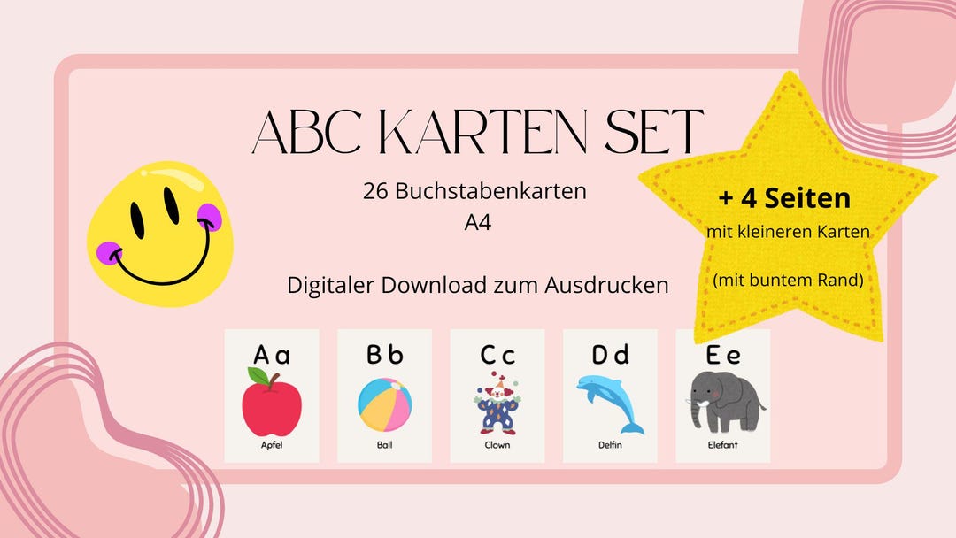 ABC Lernkarten Set – Digitaler Download | Alphabet Flashcards Für ...