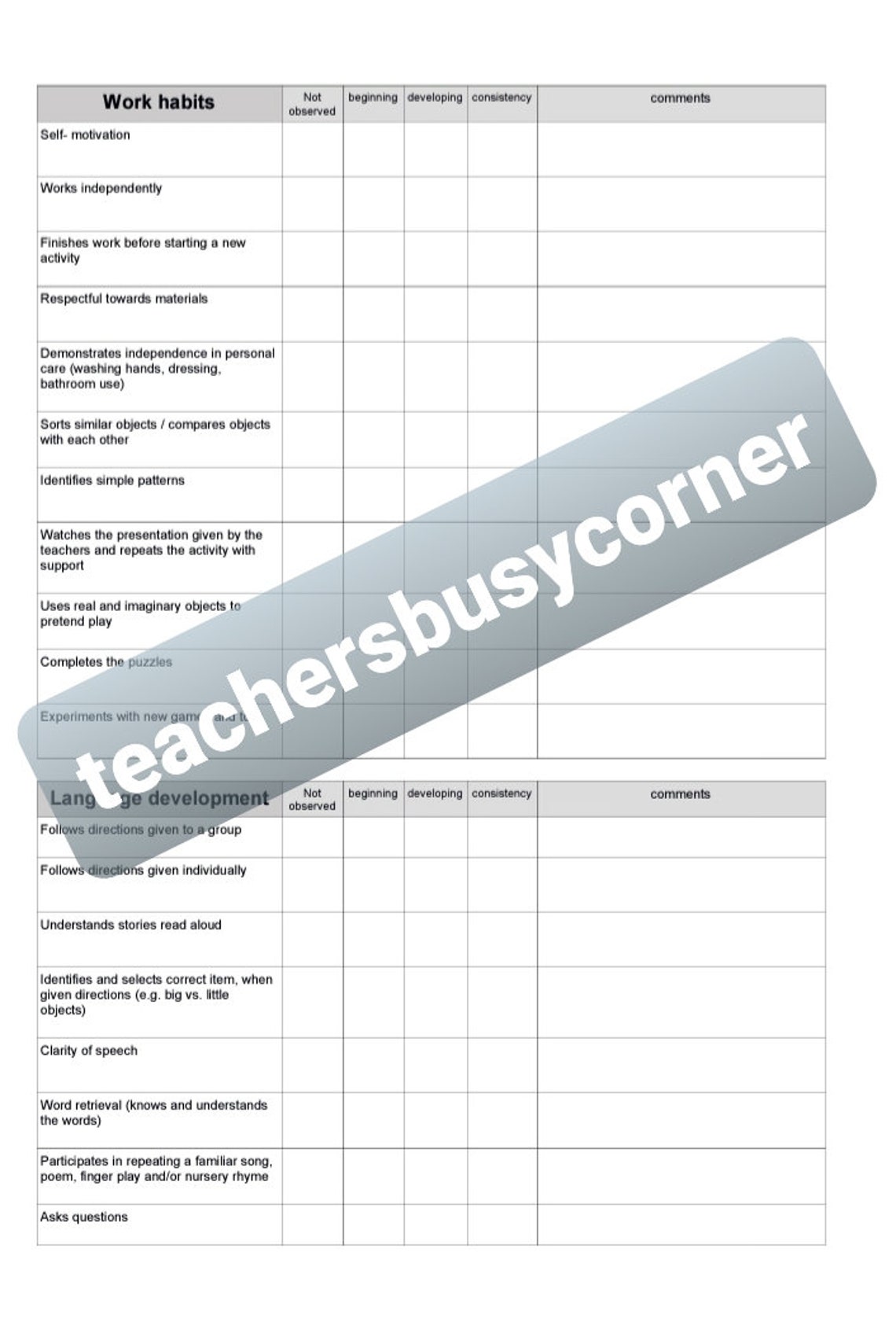 Child Development Checklist (3-4 Years): Parent-teacher Conference (PDF ...