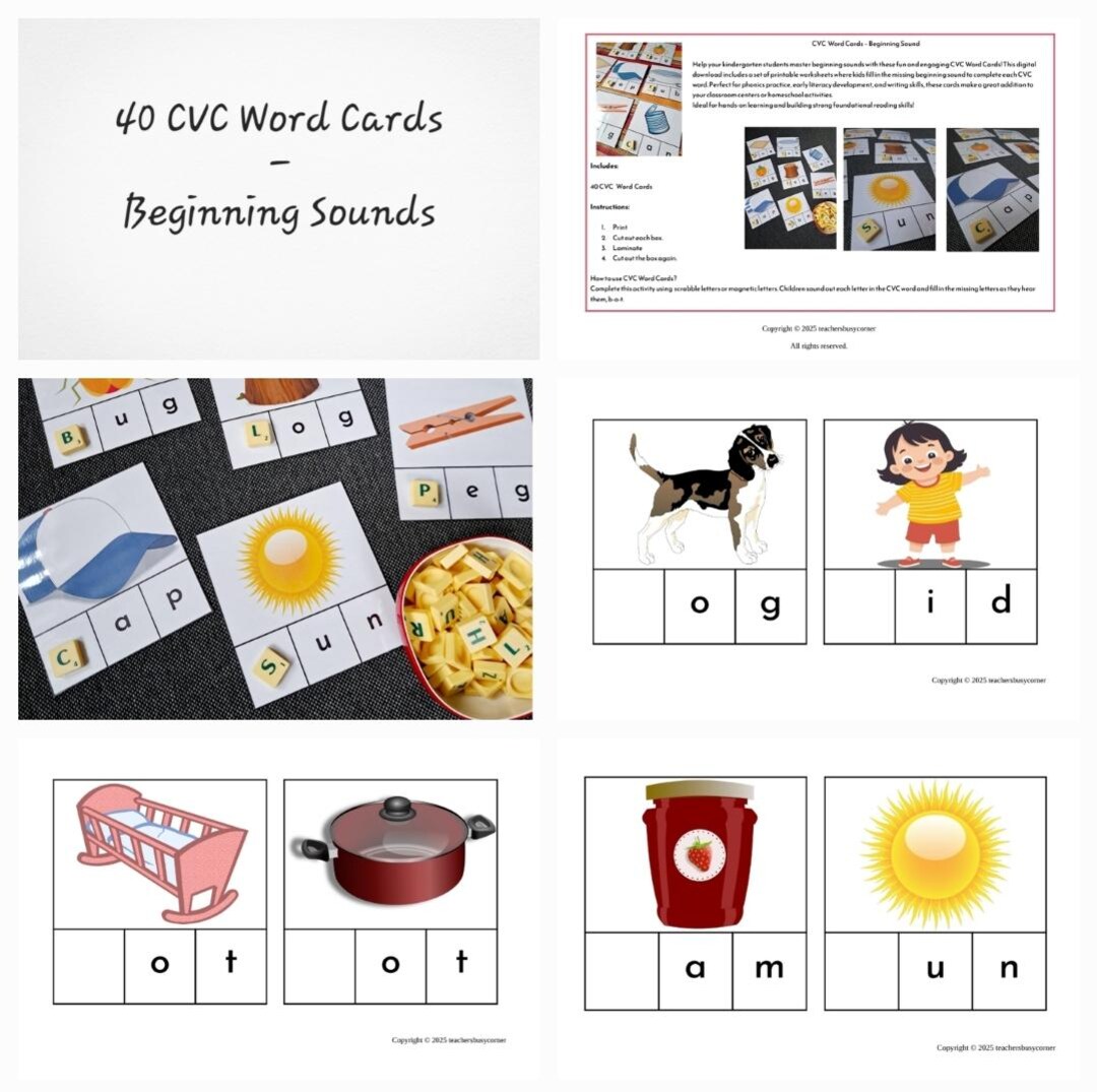 40 CVC Word Cards- Beginning Sounds - Etsy