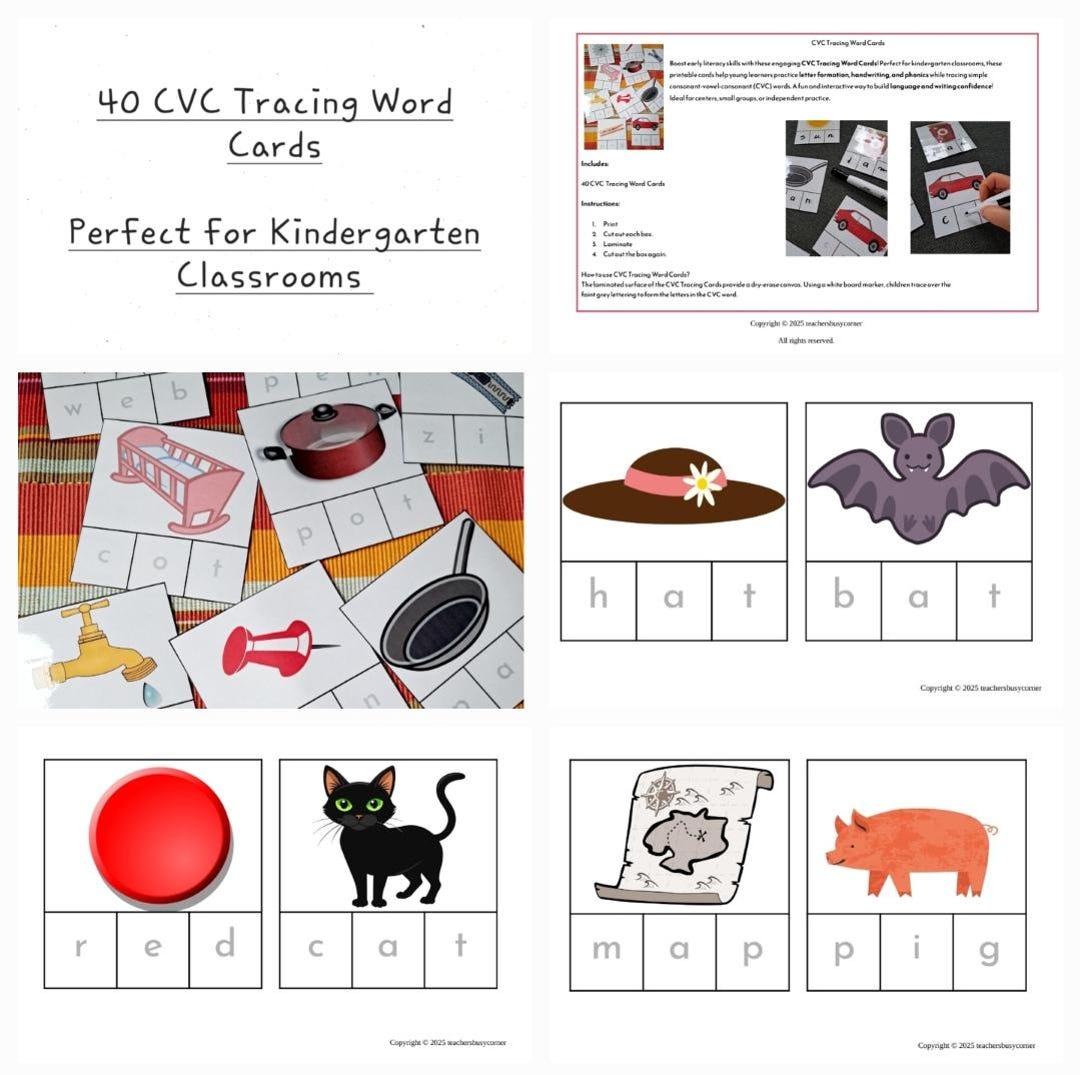 40 CVC Tracing Word Cards - Etsy