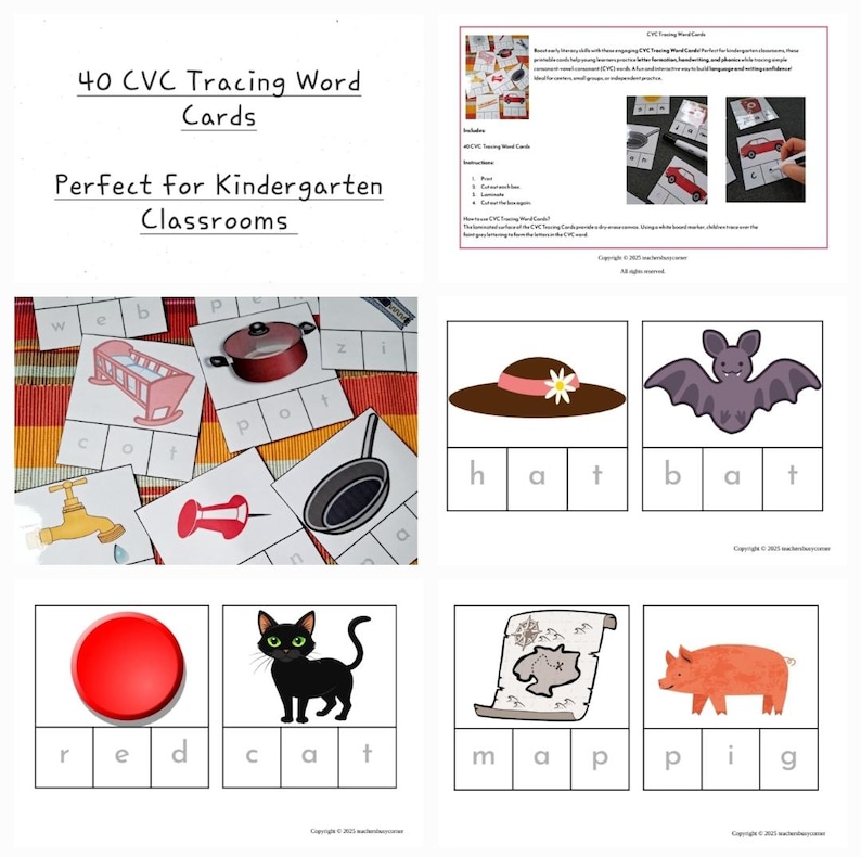 40 CVC Tracing Word Cards - Etsy
