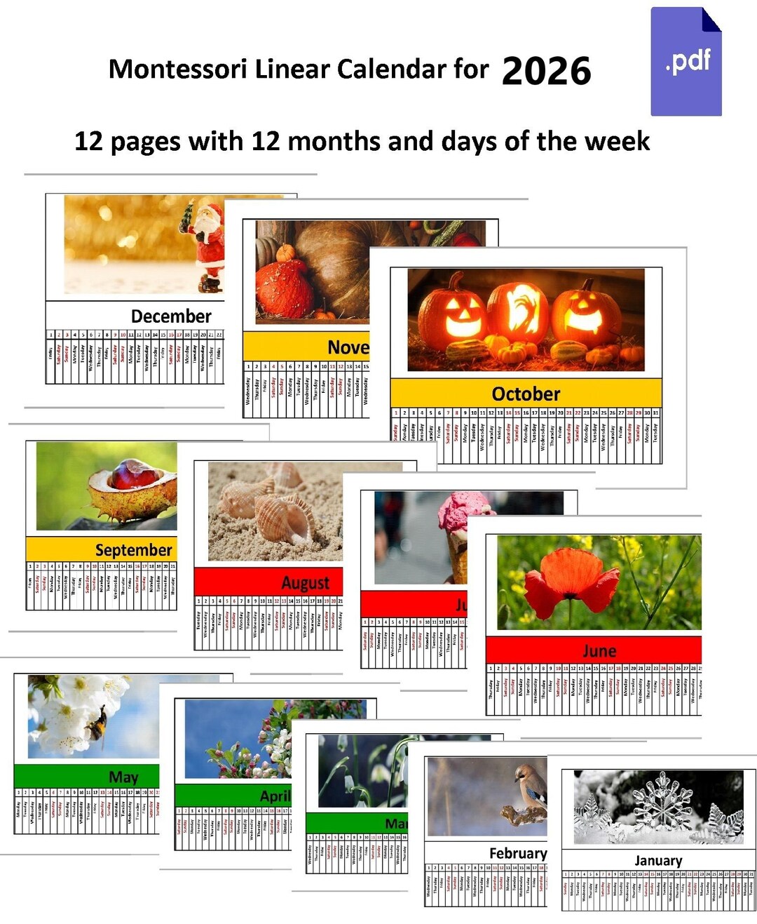 Montessori Linear Calendar 2026 - Etsy