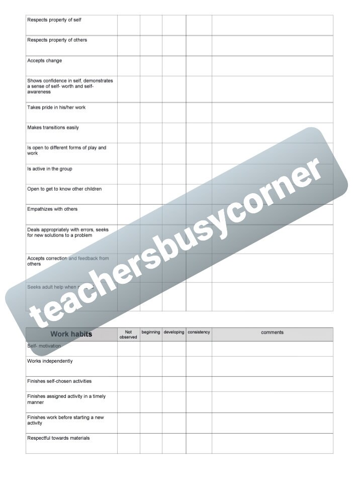 Child Development Checklist 4-6 Y.O. - Parent Teacher Conference (PDF) - Etsy