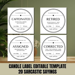 Editable Candle Label Bundle,teacher Candle Label Template, Editable ...
