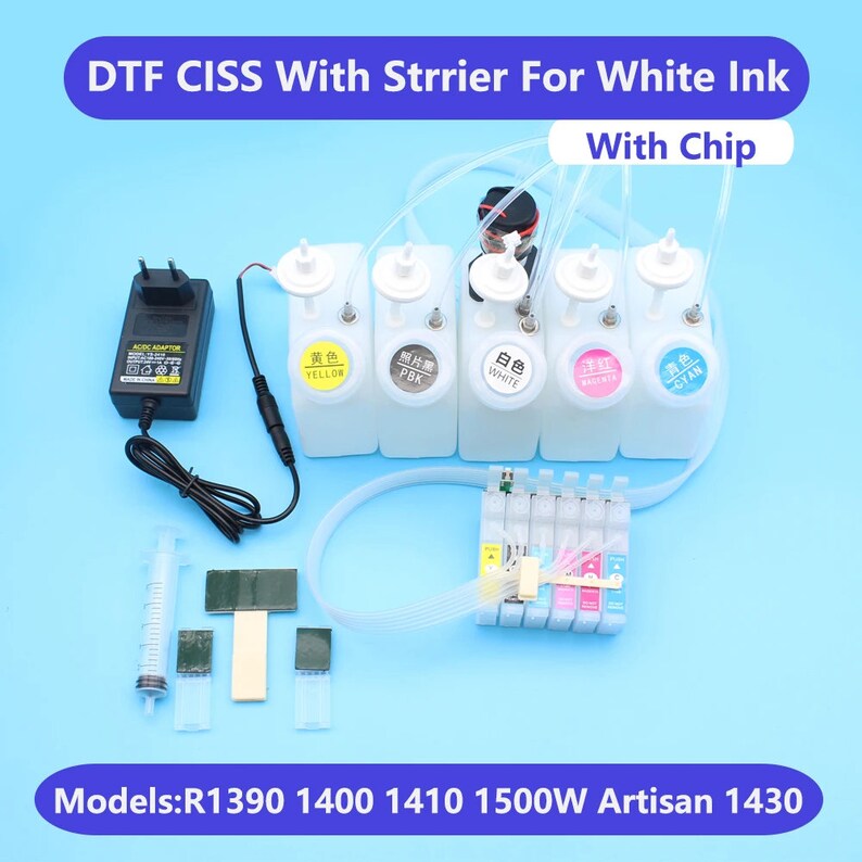 DTF CISS for Epson R1390 1400 1500W 1410 1430 Direct to Film White Ink Tank With Stirrer Mixer ...