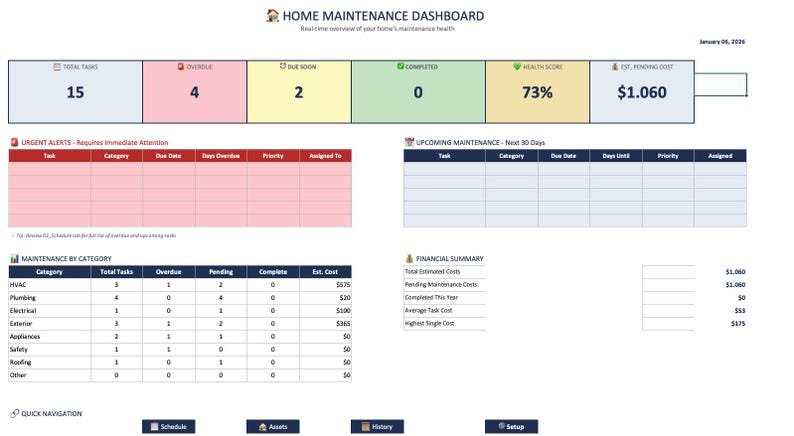 Excel Smart Tracker. Home Maintenance Spreadsheet Automation to Protect ...