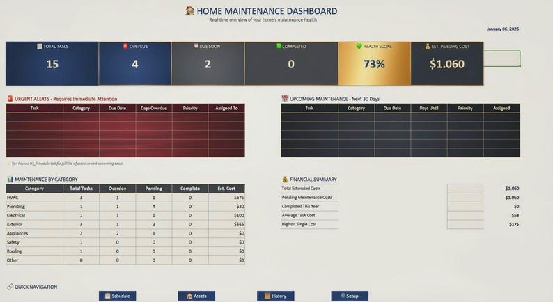 Excel Smart Tracker. Home Maintenance Spreadsheet Automation to Protect ...