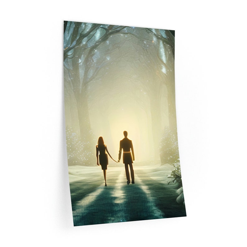 Romantic Winter Walk Art Print | Couple Walking Through Snowy Forest ...
