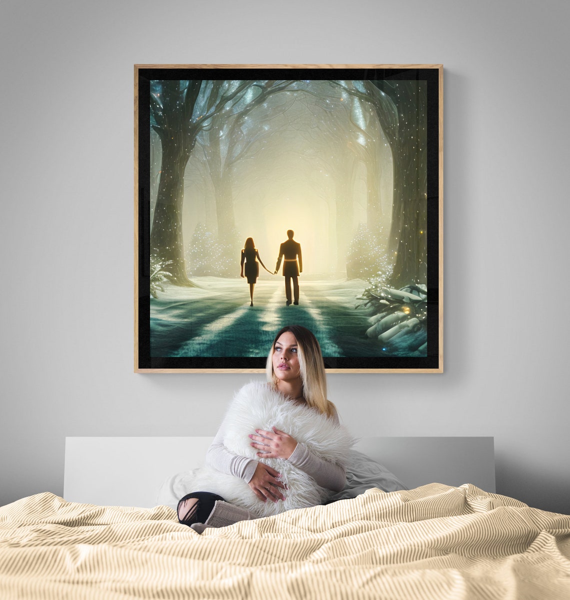 Romantic Winter Walk Art Print | Couple Walking Through Snowy Forest ...