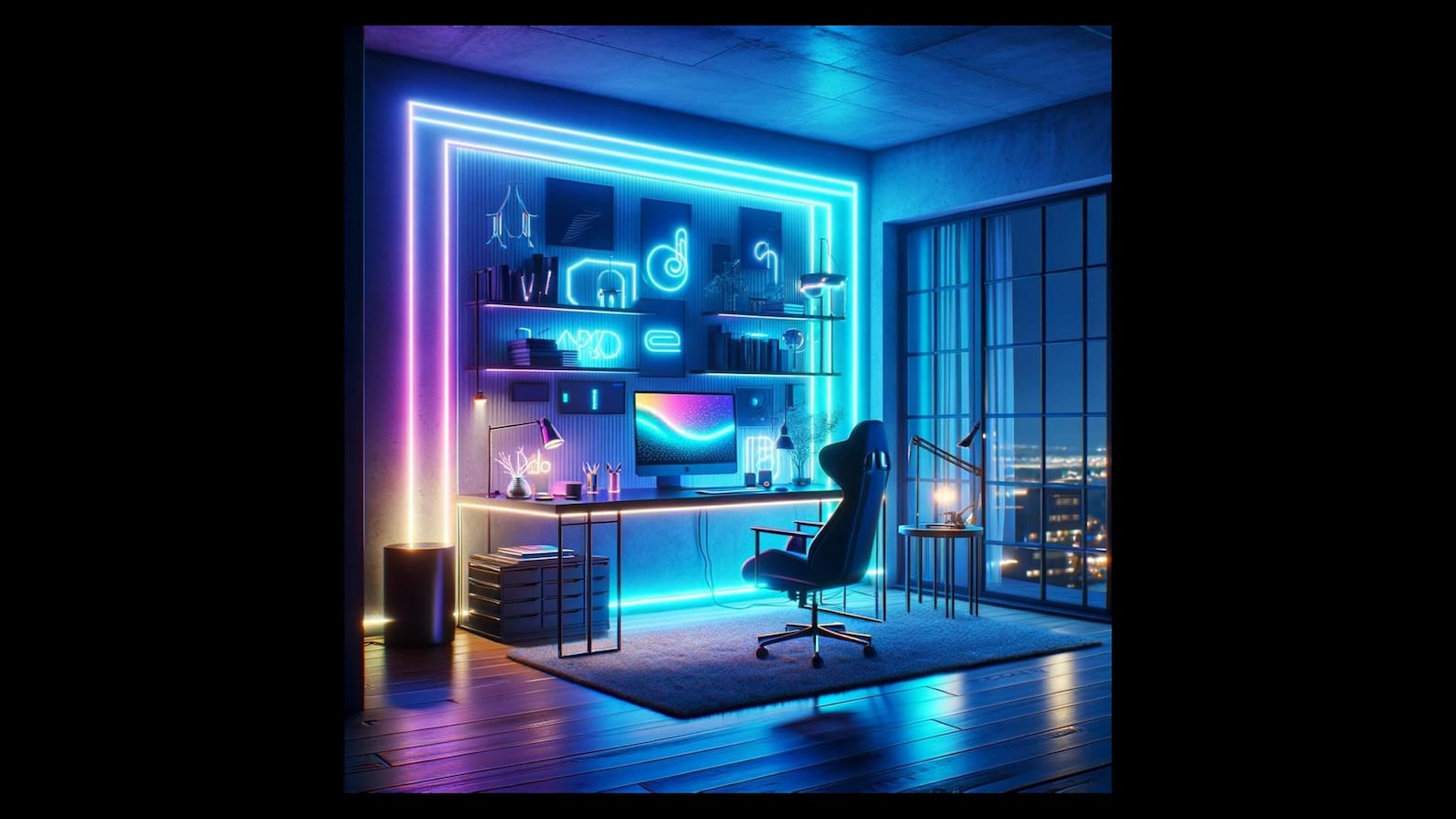 Digital WFH Office Backdrop Blue Illuminated Cityscape for Zoom ...