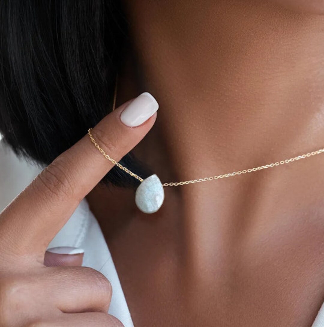 Genuine Moonstone Necklace , White Moonstone Tear Drop Necklace ...