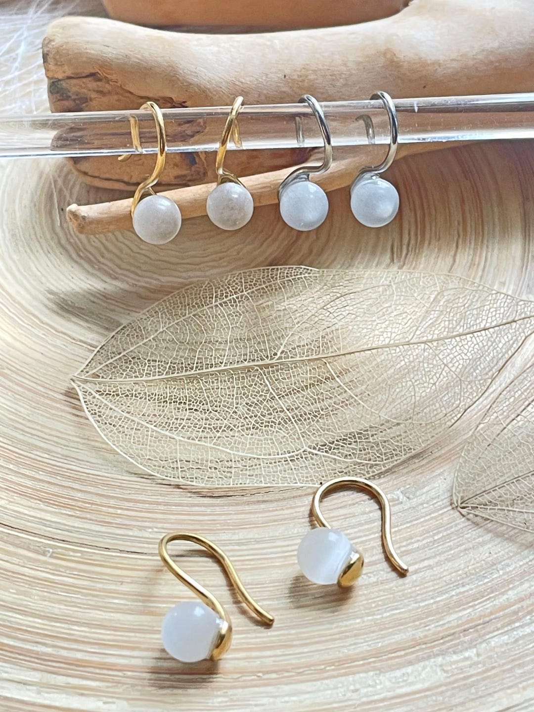 Selenite Minimalist Gold Huggies Earrings | Selenite Jewelry - Etsy