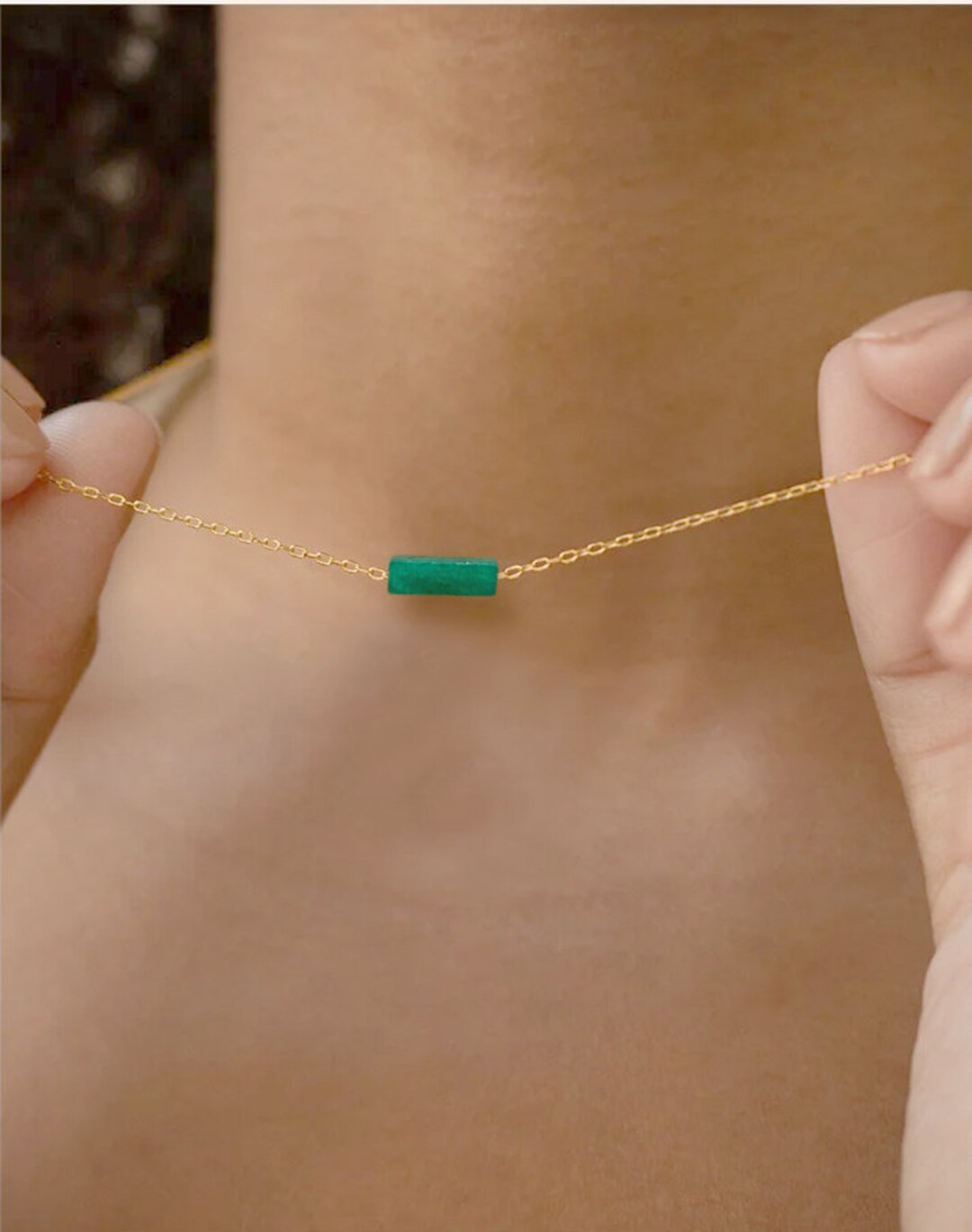 Minimalist Jade Crystal Pendant Necklace, Heart Chakra Jade Bar ...