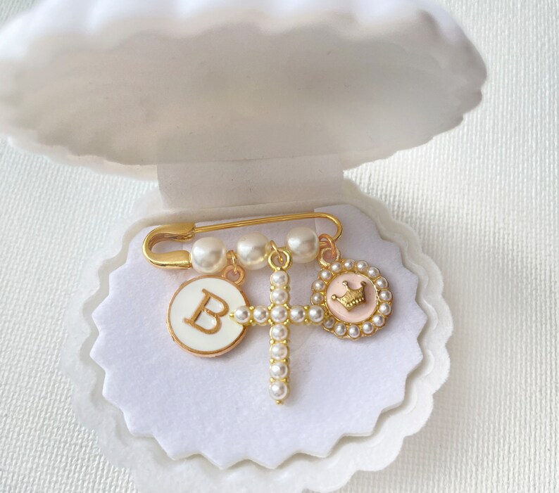 Personalized Pearl Bead Gold Baby Pin Baby Brooch Baptism - Etsy