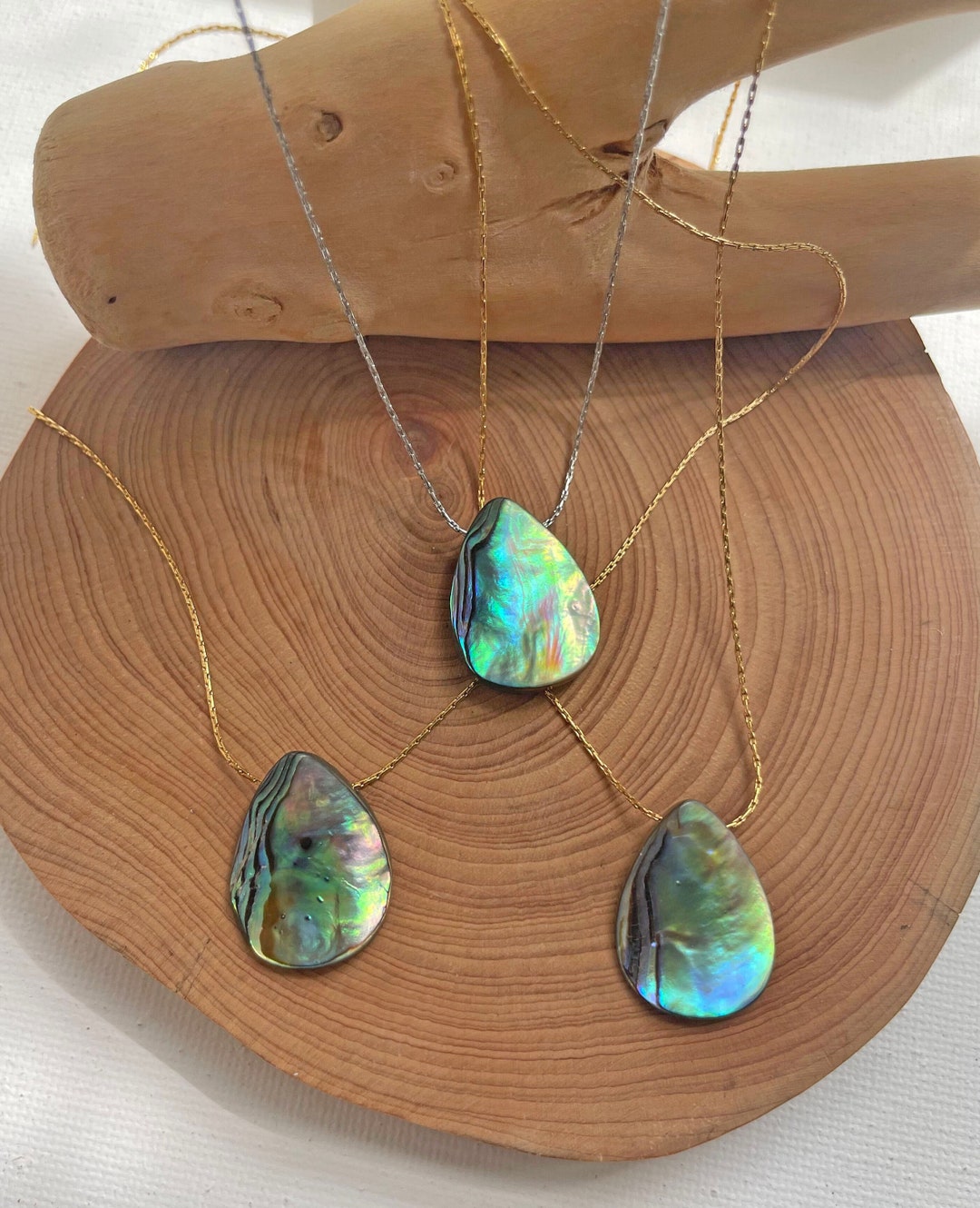Genuine Abalone Teardrop Necklace, Abalone Shell Pendant Necklace ...