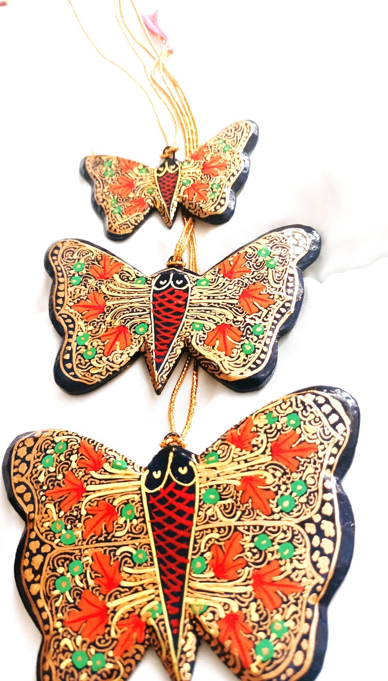 Hand Painted Hanging Papier Mache Butterflies From Kashmir - Etsy