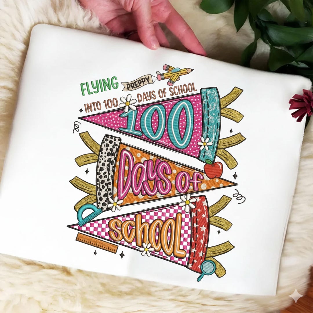 Preppy 100 Days of School PNG, Retro Teacher Design (digital Download ...