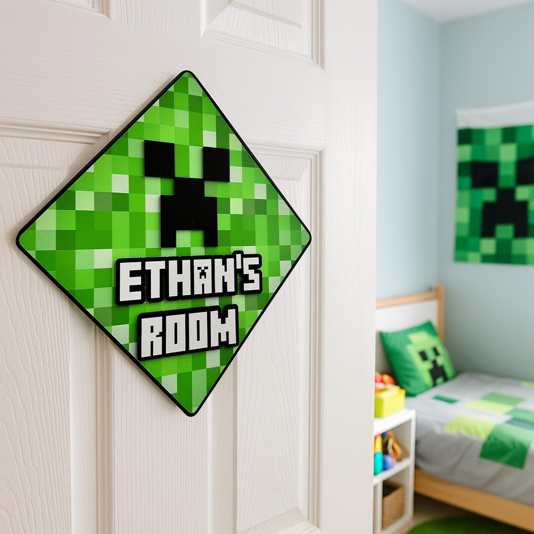Creeper Theme Door Sign, Custom Name Creeper Wall Art for Kids ,gamer ...