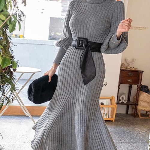 Sweater Dresses for Women Autumn Winter High Neck Slim Long - Etsy