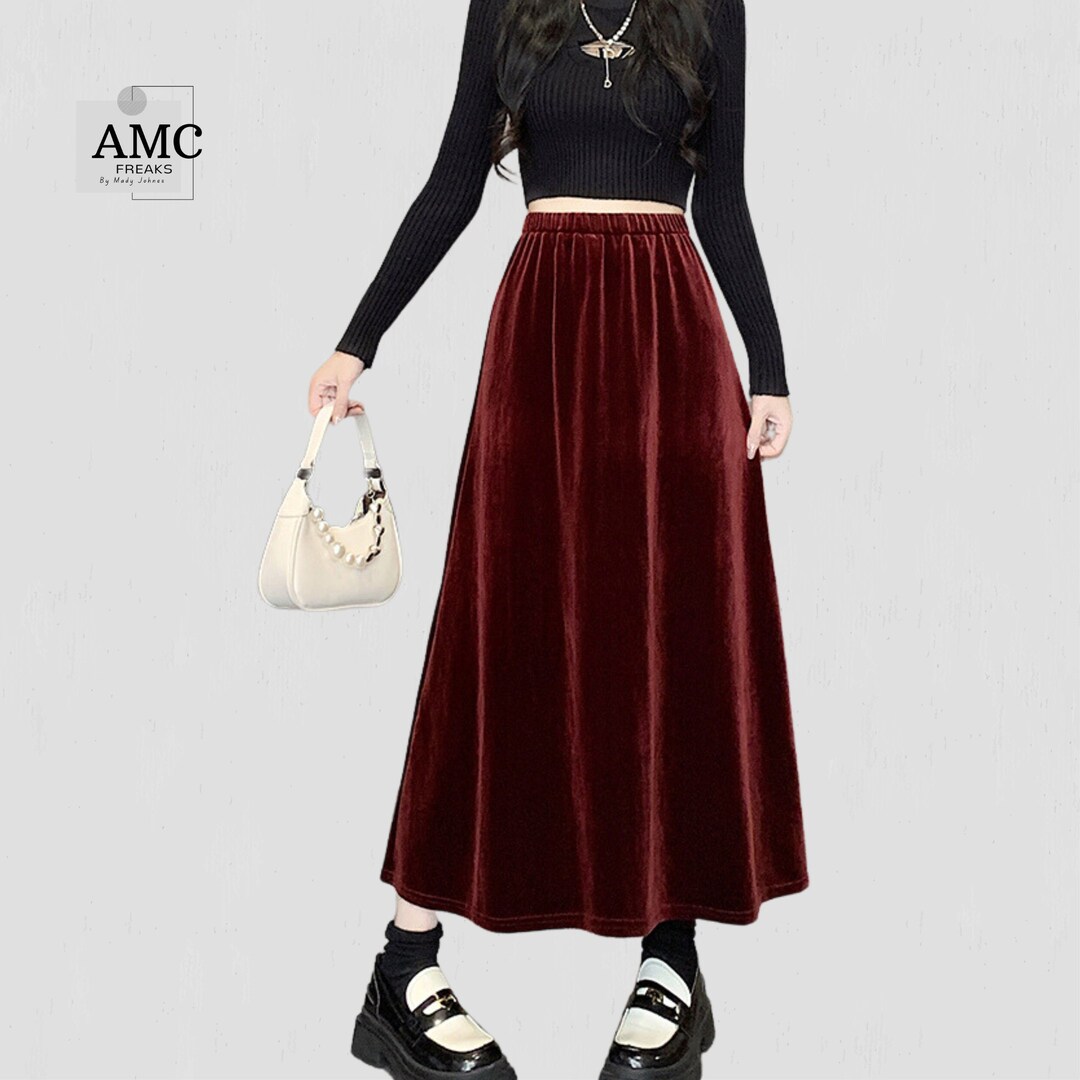 Samt Maxi Rock, Herbst Winter Röcke, Elastischer High Waist Rock ...