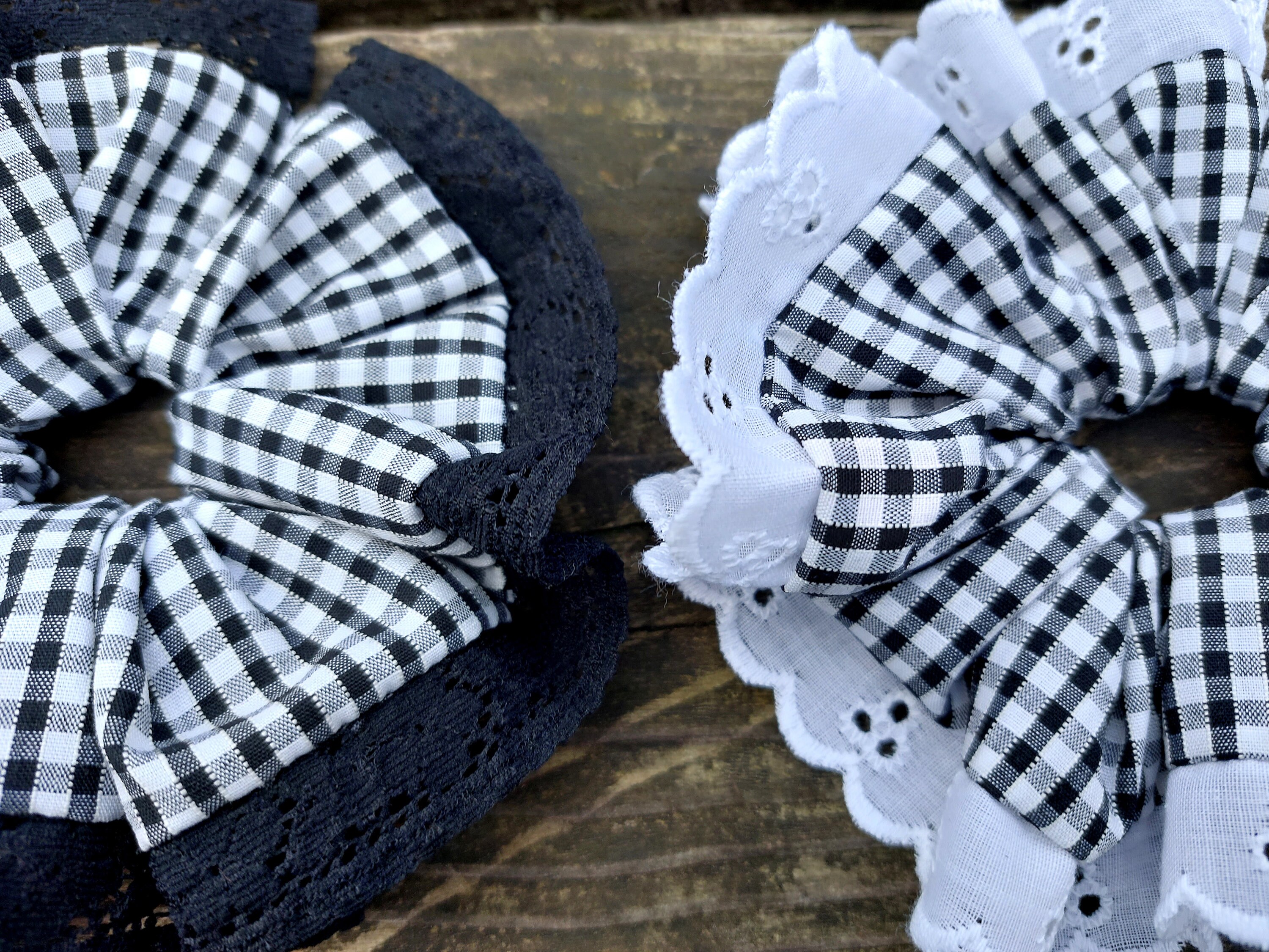 Black Gingham Scrunchie With White or Black Lace, Large Gingham ...