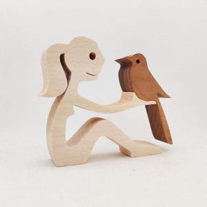 Woman and Bird – Pet Lover Gift – Handmade Wooden Figurine - Etsy