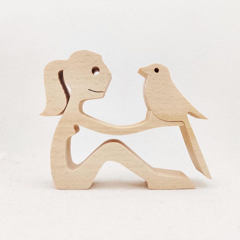 Woman and Bird – Pet Lover Gift – Handmade Wooden Figurine - Etsy